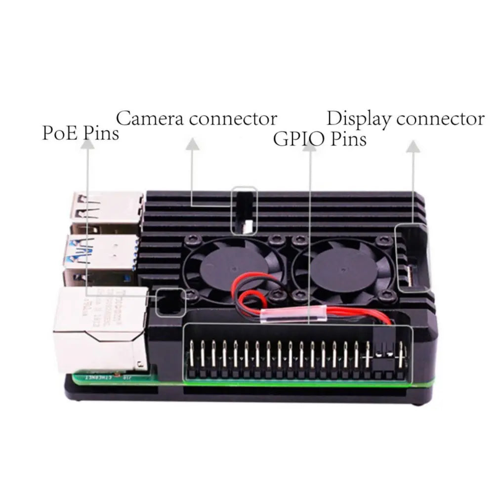 Armor Case W Dual Cooling Fan And Heatsink For Raspberry Pi 4 Robotshop