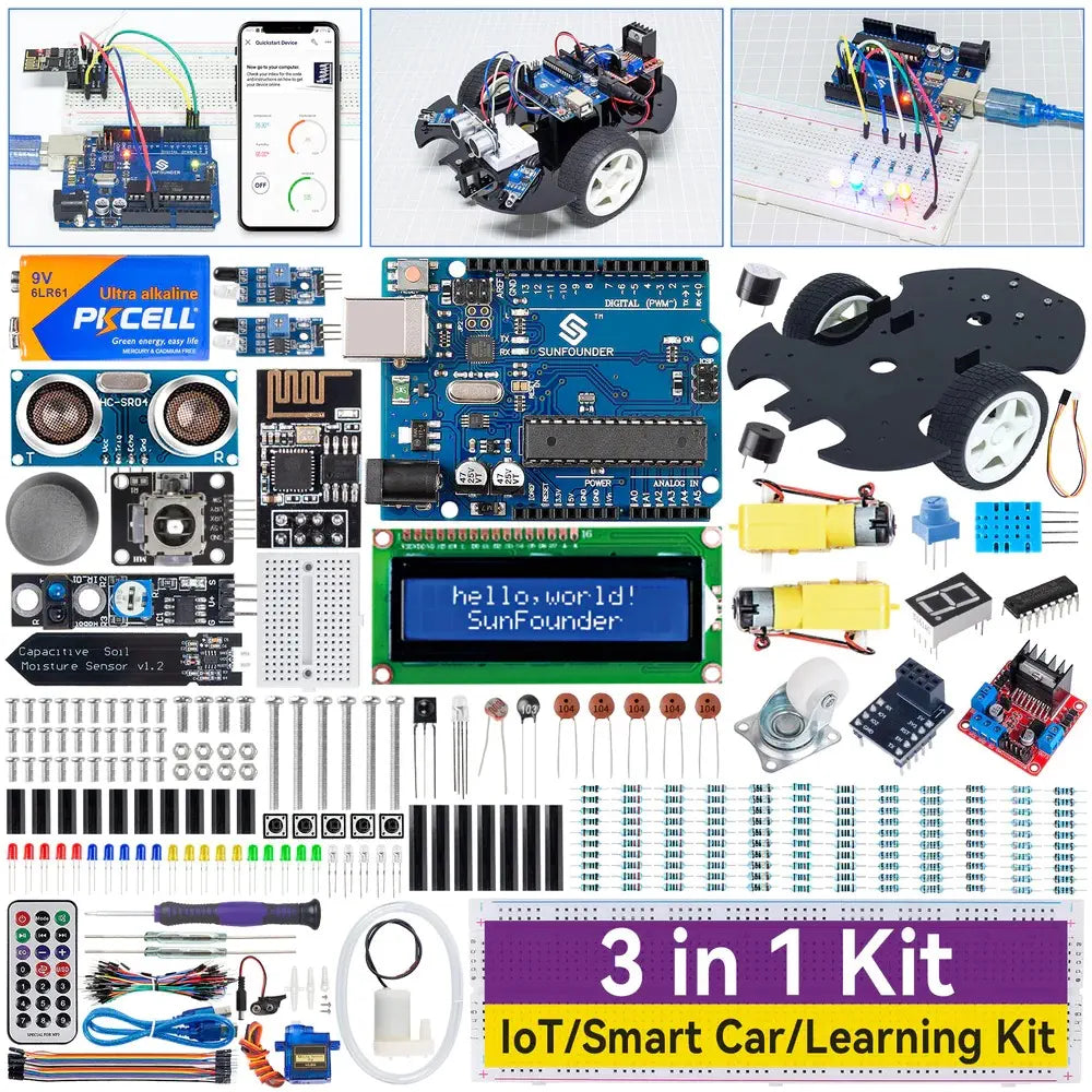 SunFounder 3-in-1 Starter Kit for Arduino Uno (Intermediate Level) - RobotShop