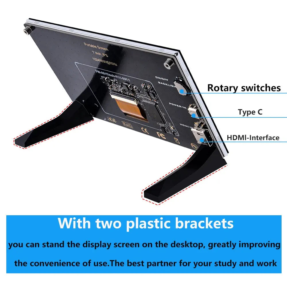 7-Inch 1024x600 IPS Display 60Hz Portable Monitor for RPi Windows PC ...