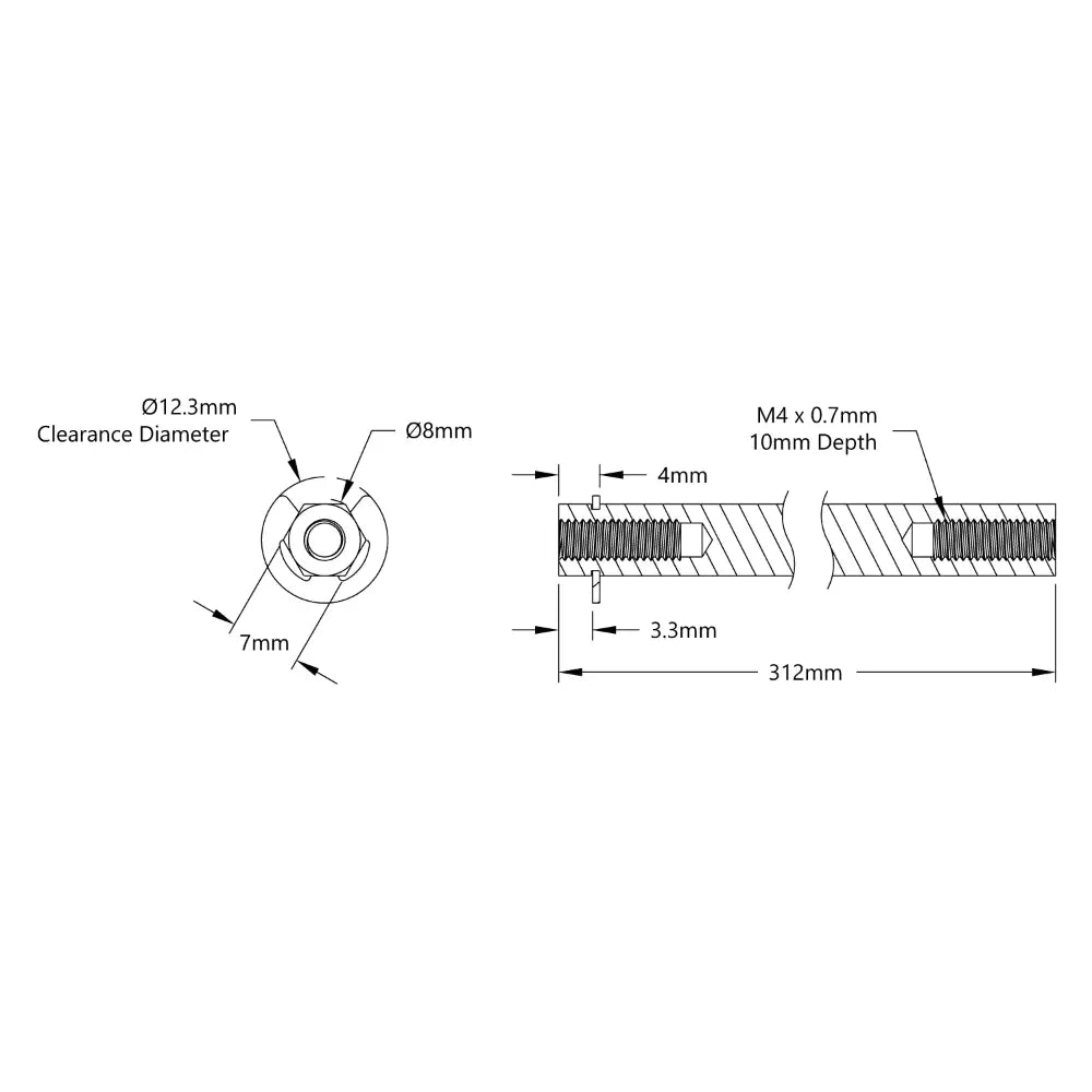 Eje Rex™ De 8mm C E Clip Acero Inoxidable Longitud 312mm Robotshop