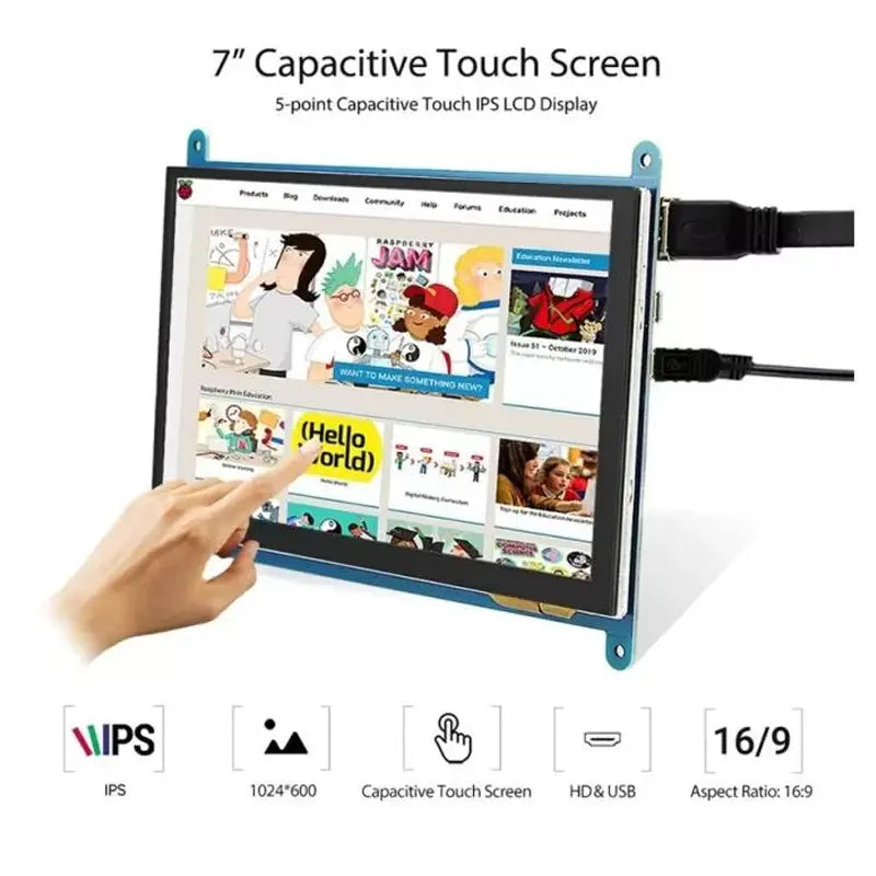 Elecrow RC070 7-inch 1024x600 HDMI LCD Display w/ Touch Screen - RobotShop