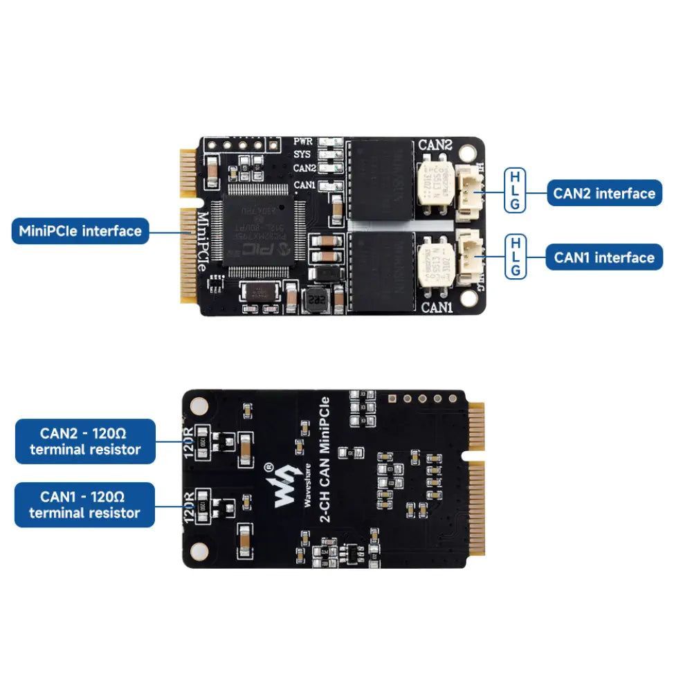 MiniPCIe Interface to 2-CH can Card, Supports Decoding & Analyzing ...