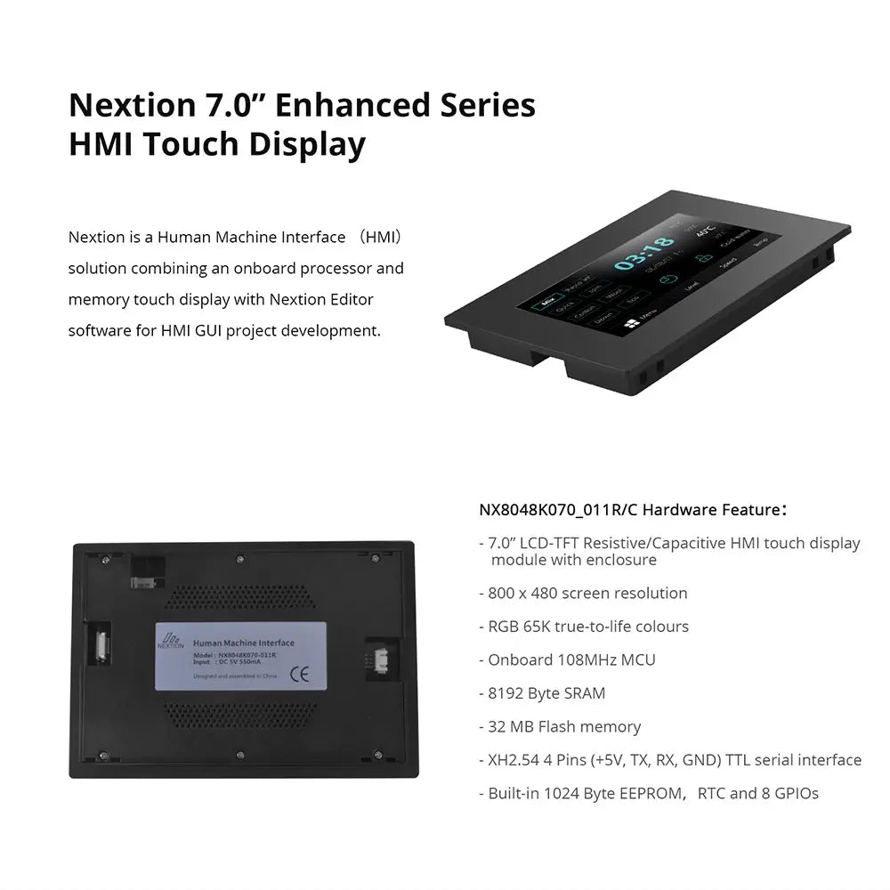Nextion 7.0” Enhanced Series HMI Touch Display w/ Enclosure (NX8048K070 ...