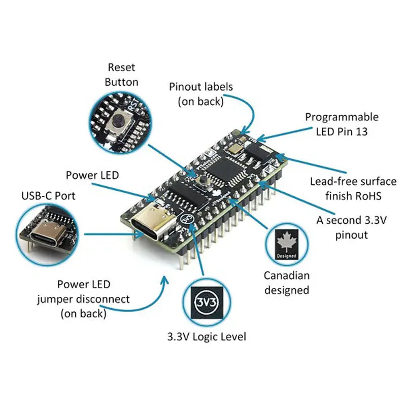 PTSolns Nano Flip 3V3 Microcontrôleur ATmega328P Carte de Développement 3,3V Niveau Logique ...