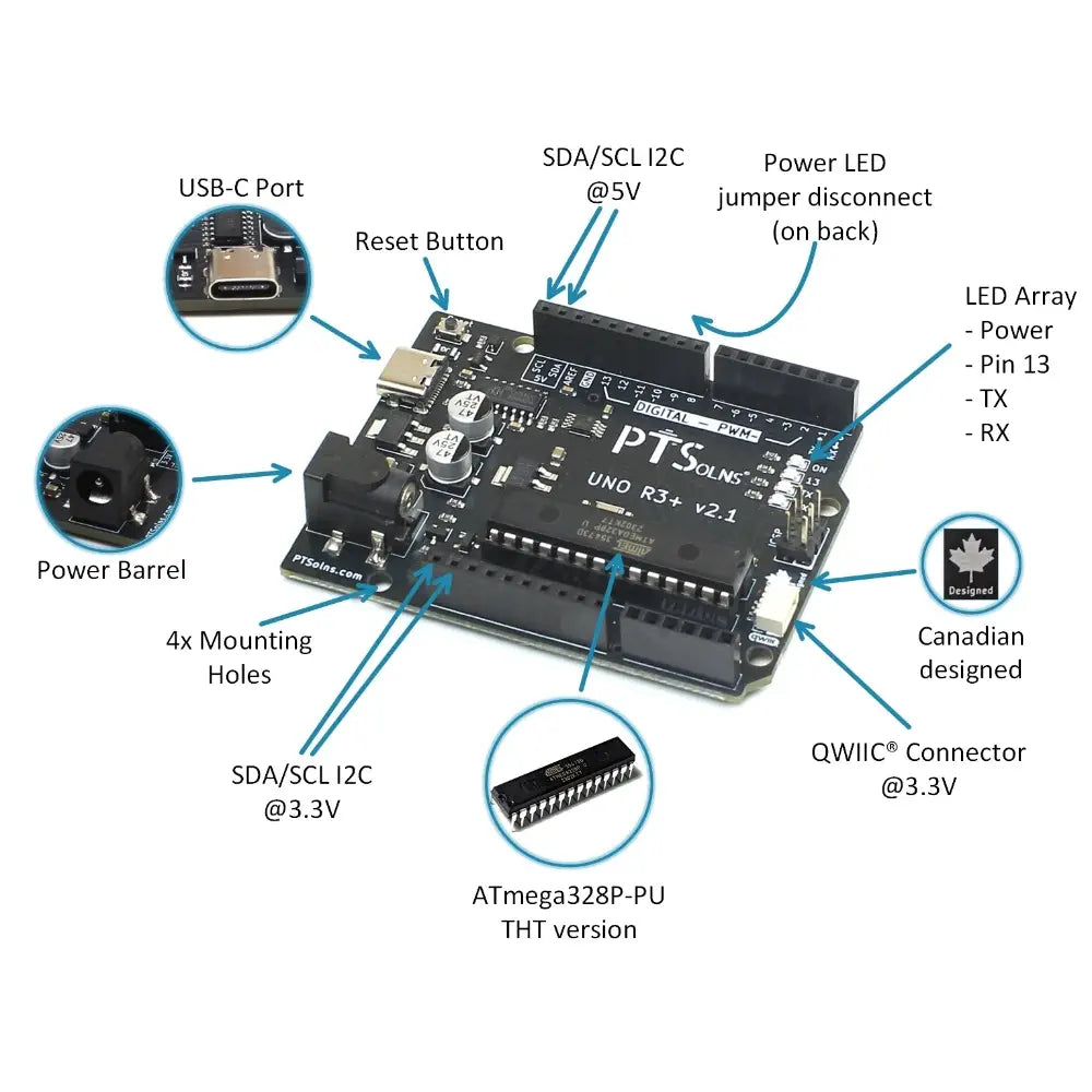 Ptsolns Uno R3 Atmega328p Microcontroller Development Board Arduino Compatible Robotshop