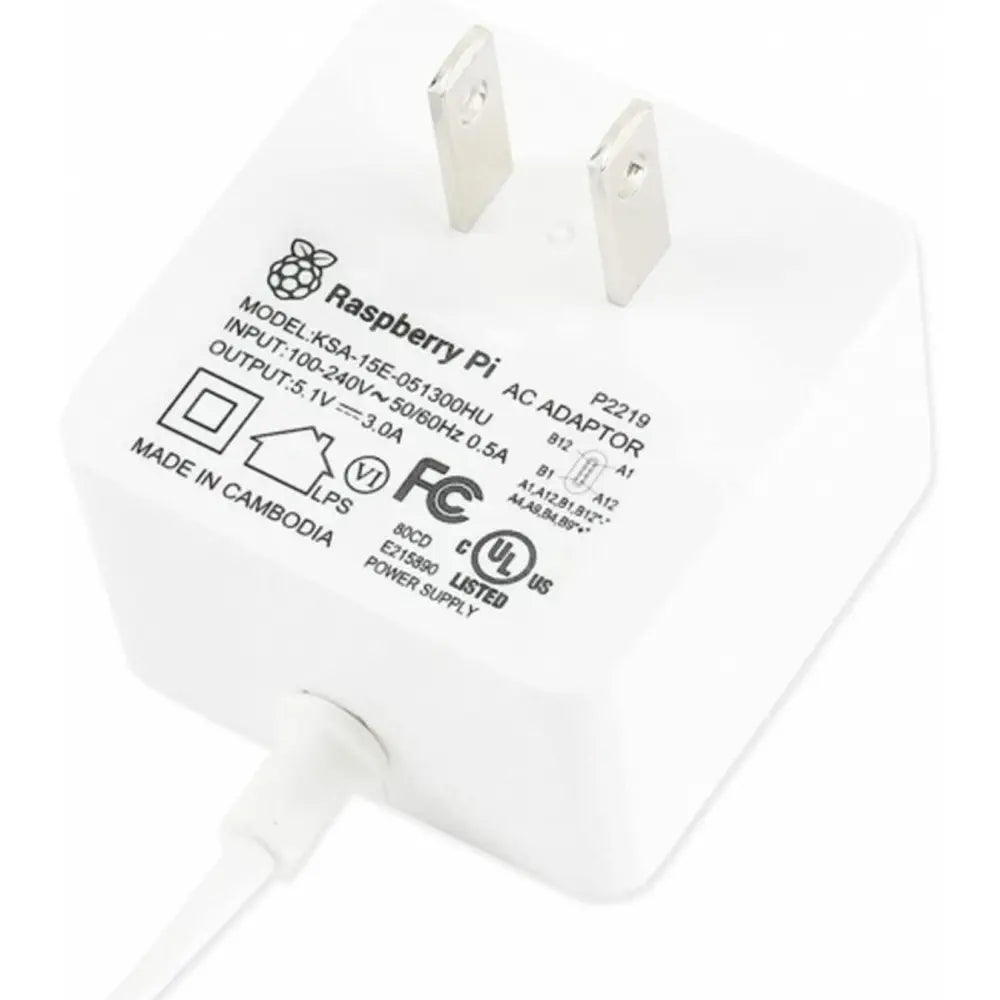 Raspberry Pi 4 Power Supply USB-C 5.1V 3A (White, UL Listed) - RobotShop