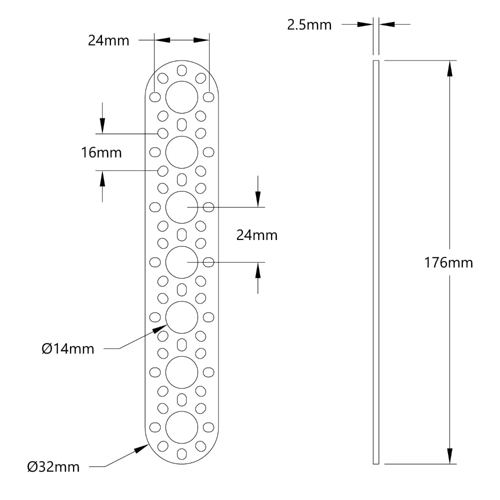 ServoCity 1105 Series Round-End Pattern Plate (7 Hole, 176mm Length ...