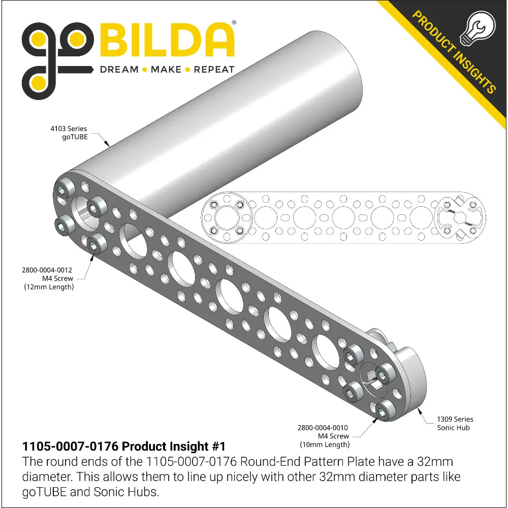 ServoCity 1105 Series Round-End Pattern Plate (7 Hole, 176mm Length ...