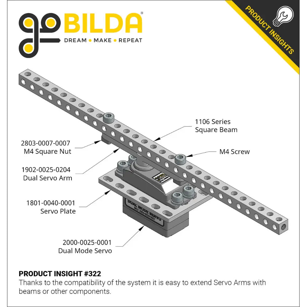 ServoCity 1902 Series Dual Servo Arm (25 Tooth Spline, 64mm Length ...