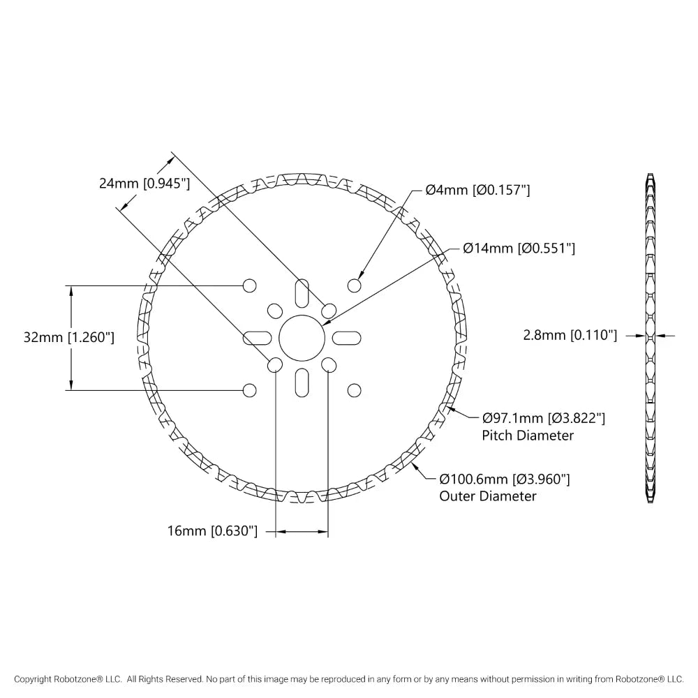 Servocity 25 Pitch Hub Mount Sprocket 14mm Bore 48 Tooth Robotshop