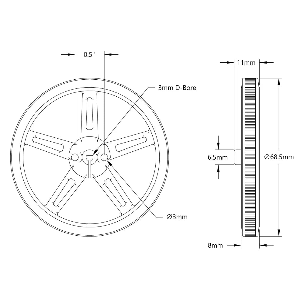 ServoCity 3602 Series Press-Fit Wheel (3mm D-Bore, 70mm Diameter) - 2 ...