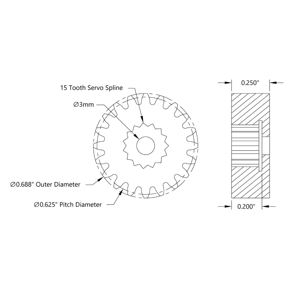 ServoCity Brass, 32P, 20 Tooth, D15T Spline Servo Gear - RobotShop