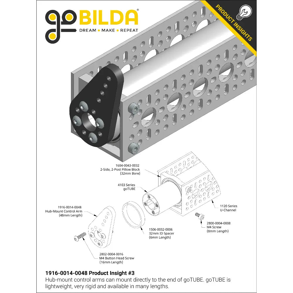 ServoCity Plastic Hub-Mount Control Arm (48mm Length) - RobotShop