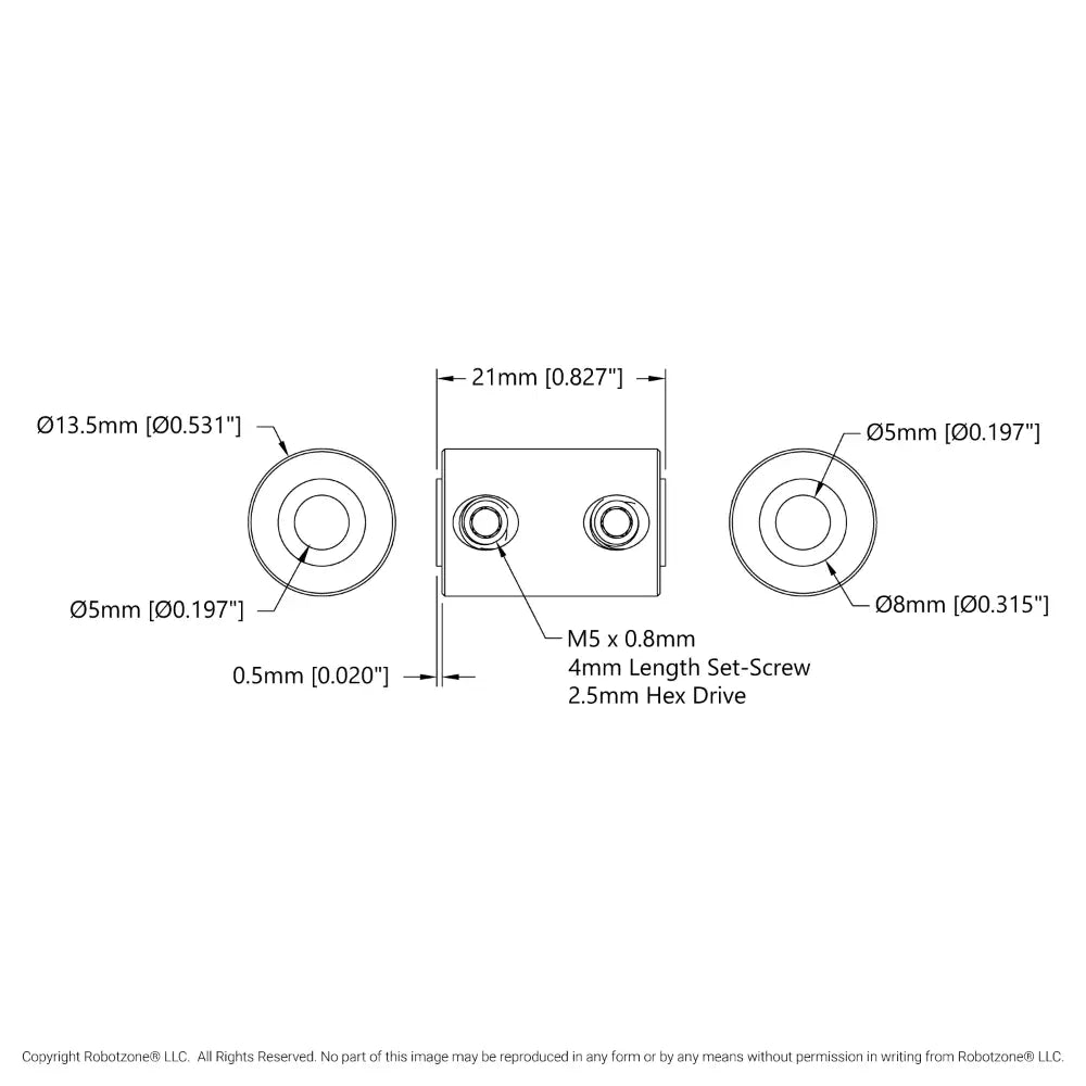 ServoCity Set-Screw Shaft Coupler (5mm Round Bore to 5mm Round Bore ...