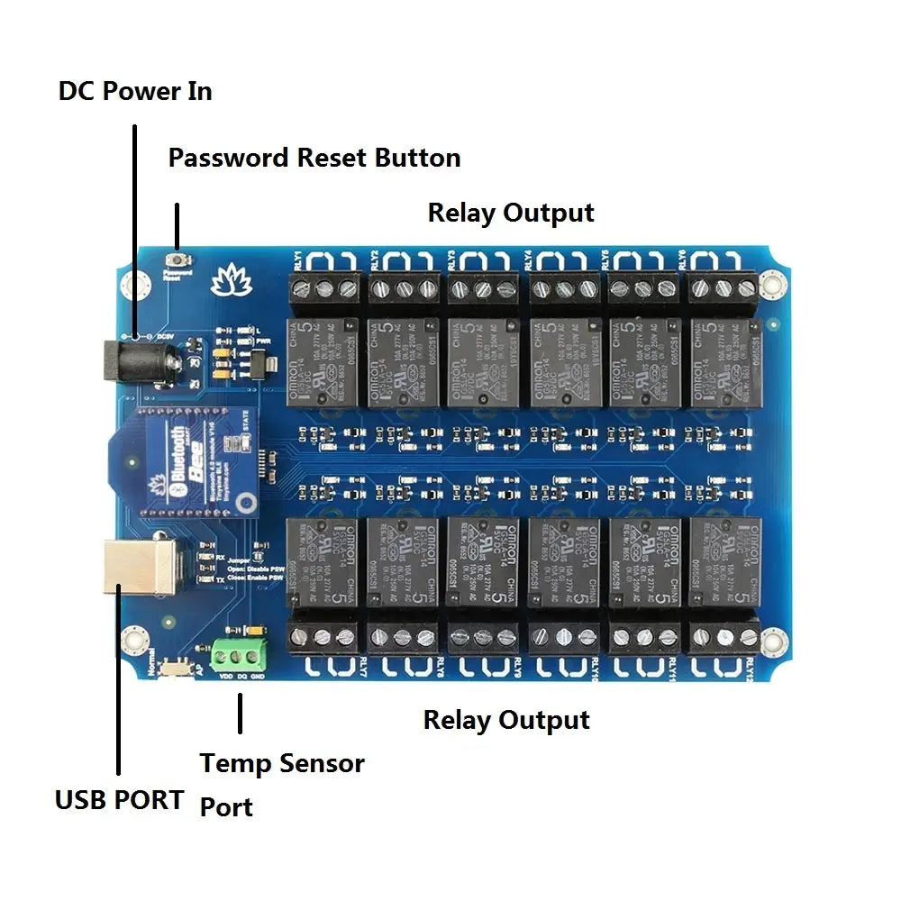 Tinysine TOSR196 - 12 Channel Smartphone Bluetooth Relais - (Password ...
