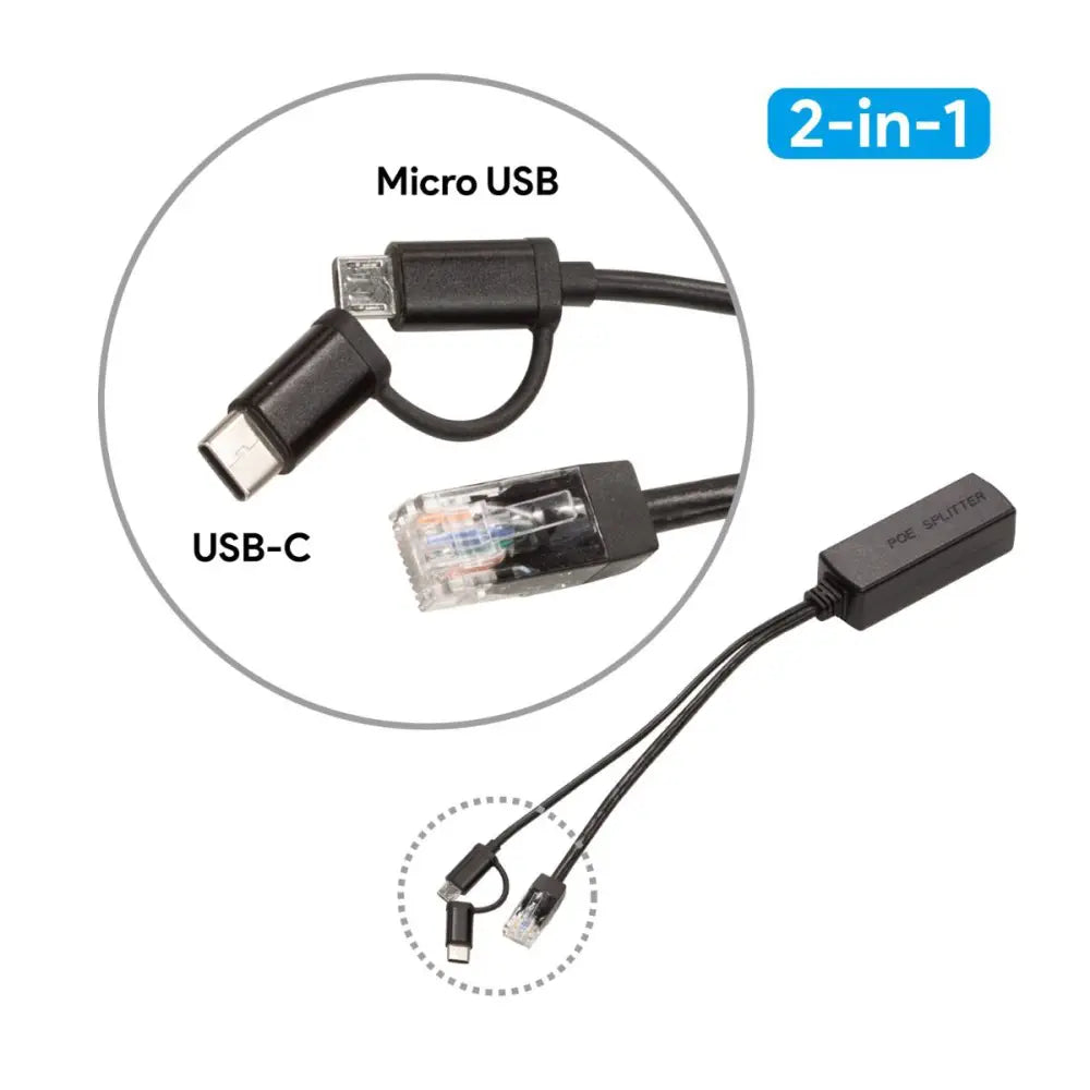 Uctronics Gigabit PoE Splitter 5V 3A, 2-in-1 PoE to USB C/Micro USB for ...