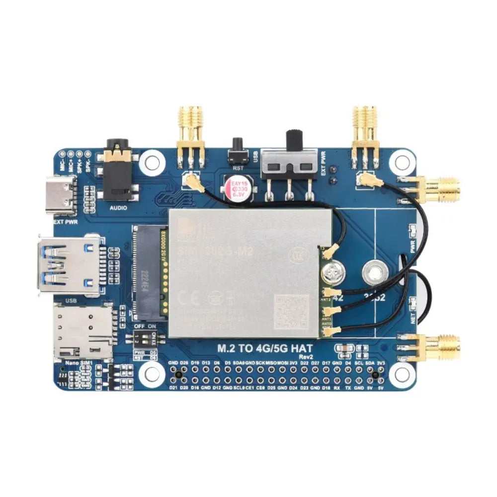 Waveshare SIM8262A-M2 5G HAT for Raspberry Pi, Quad Antennas 5G NSA ...